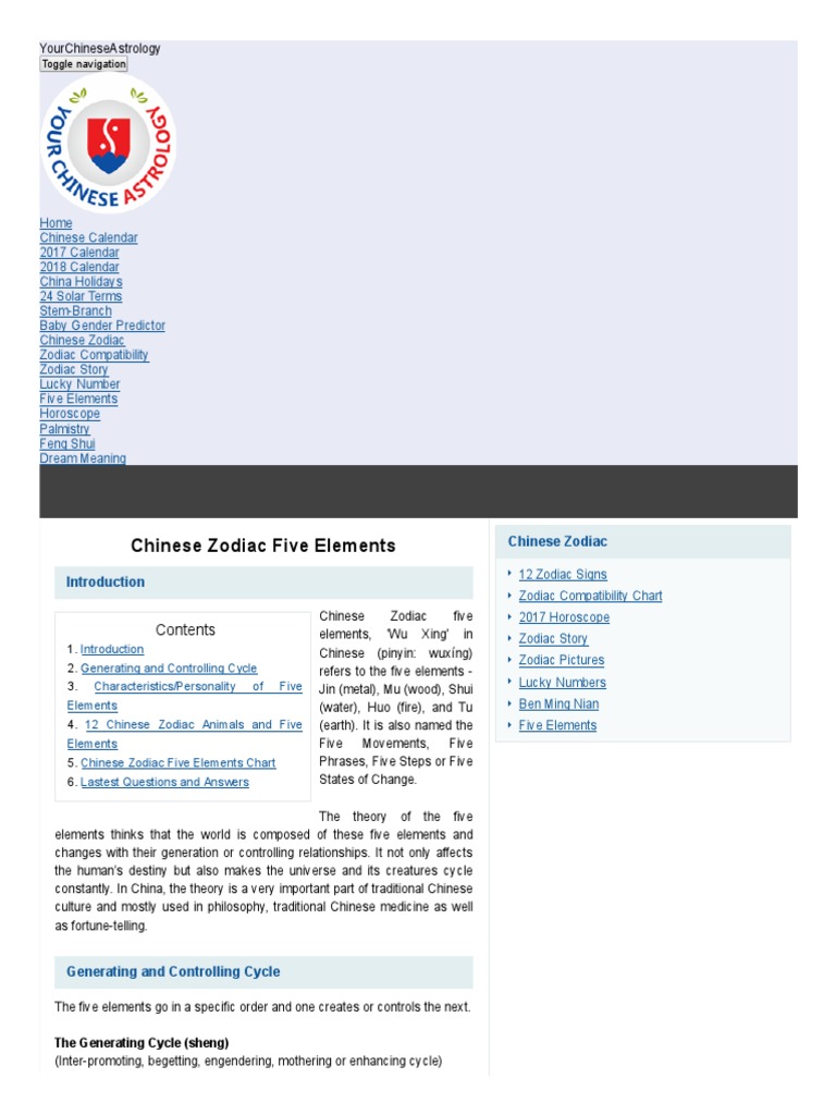 Five Elements Chart Table | PDF | Chinese Zodiac | Astrology