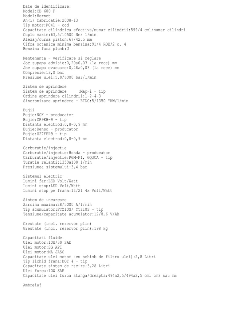 Honda Spec | PDF | Units Of Measurement | International System Of Units