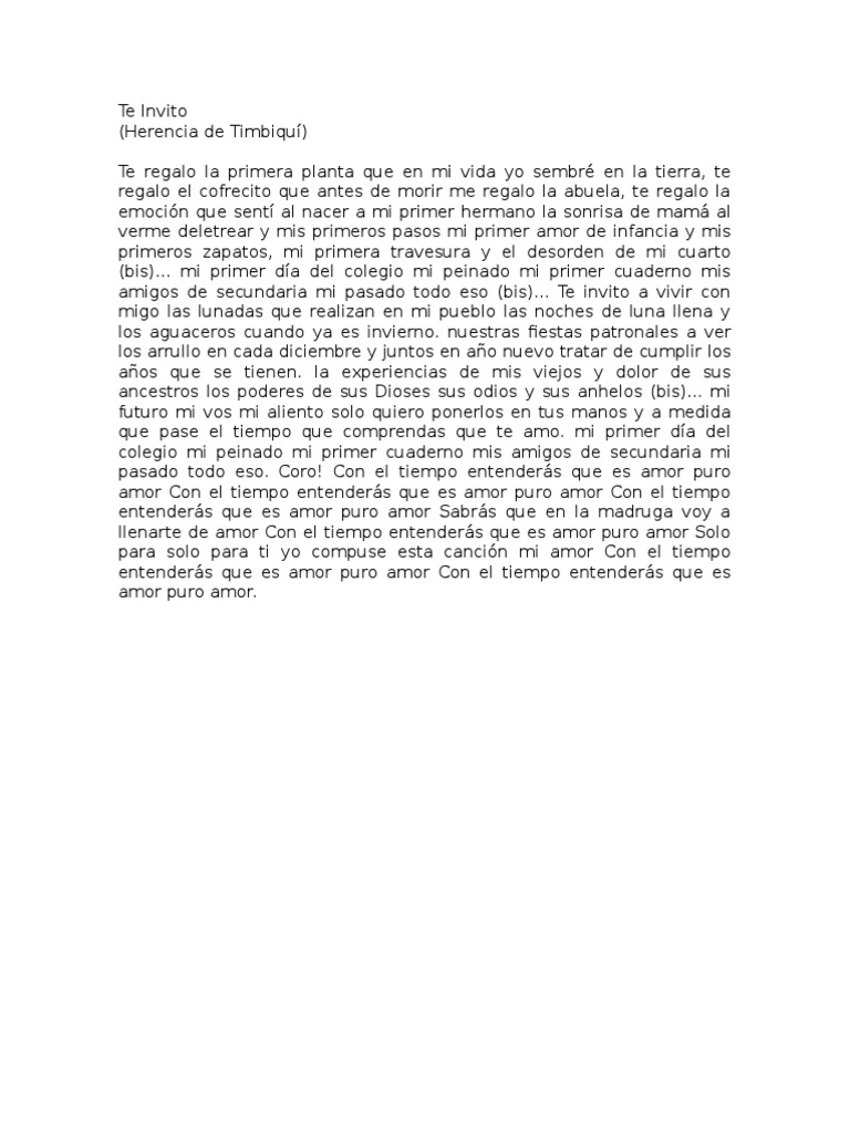 Letra Te Invito | PDF