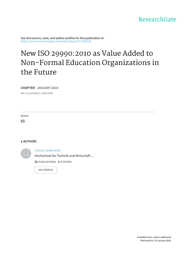 New ISO 29990 2010 As Value Added To Non-Formal Education Organization ...