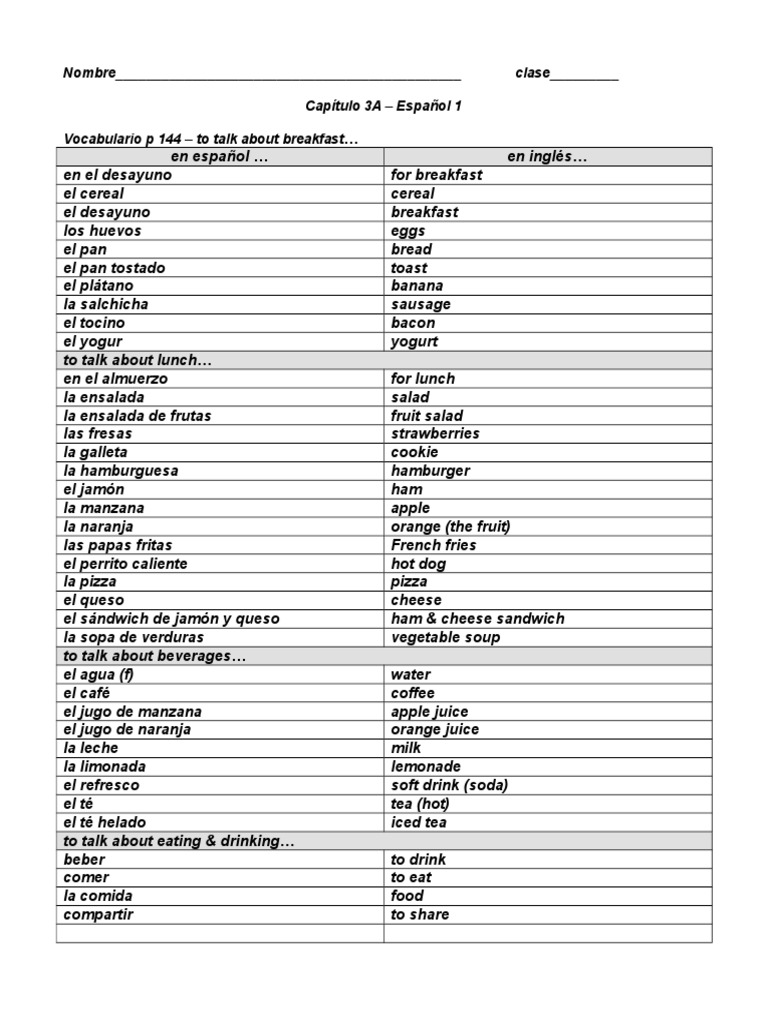 Notes Capitulo 3A With Answers | PDF | Sustantivo | Numero Gramatical