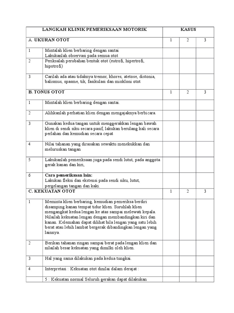 Langkah Klinik Pemeriksaan Motorik | PDF