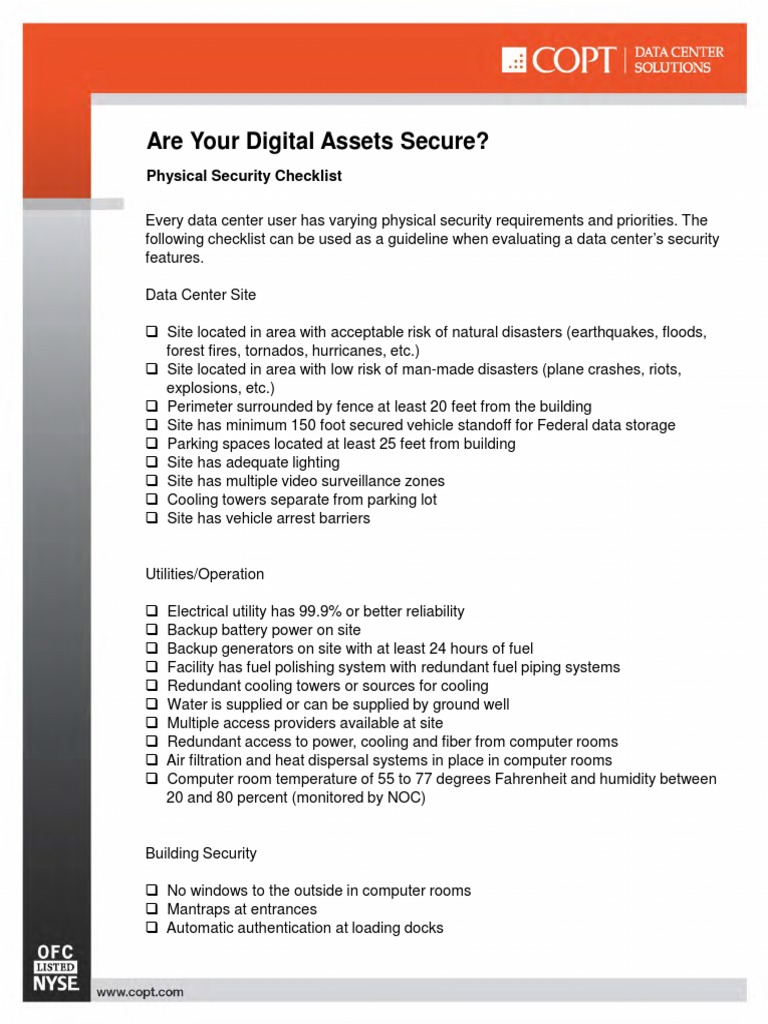 Are Your Digital Assets Secure?: Physical Security Checklist | PDF ...