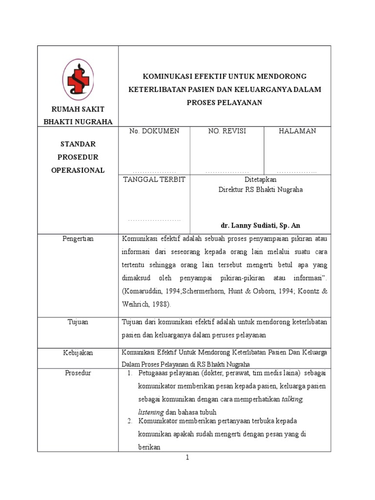 0001.SPO Komunikasi Efektif Untuk Mendorong Keterlibatan Pasien Dan Keluarganya Dalam Proses ...