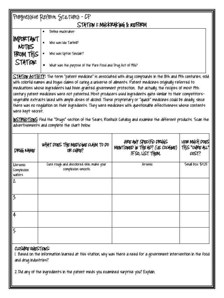 1 Progressive Era Stations Handout CP 1 | PDF | W. E. B. Du Bois ...