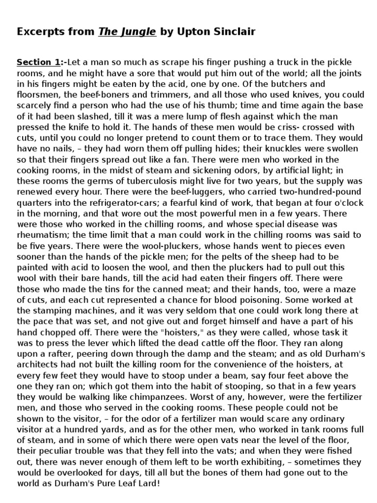 Excerpts From The Jungle by Upton Sinclair | PDF | Ham | Meat