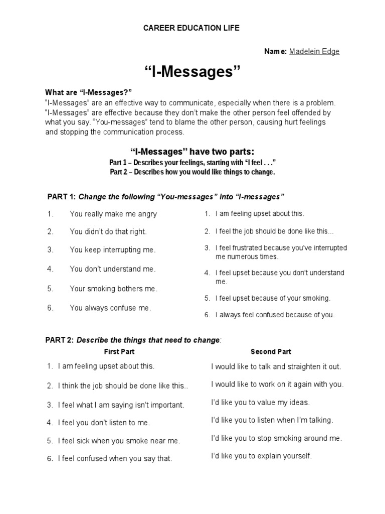 Mastering I-Messages for Effective Communication | PDF | Lifestyle