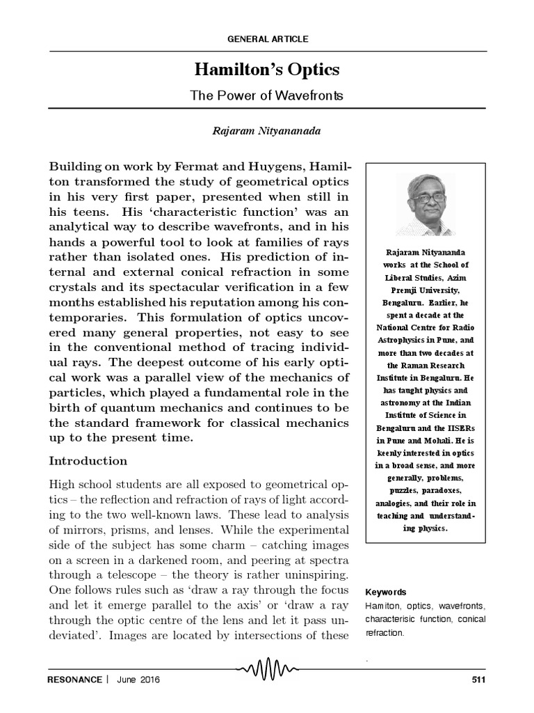 Hamilton's Optics | PDF | Optics | Refraction