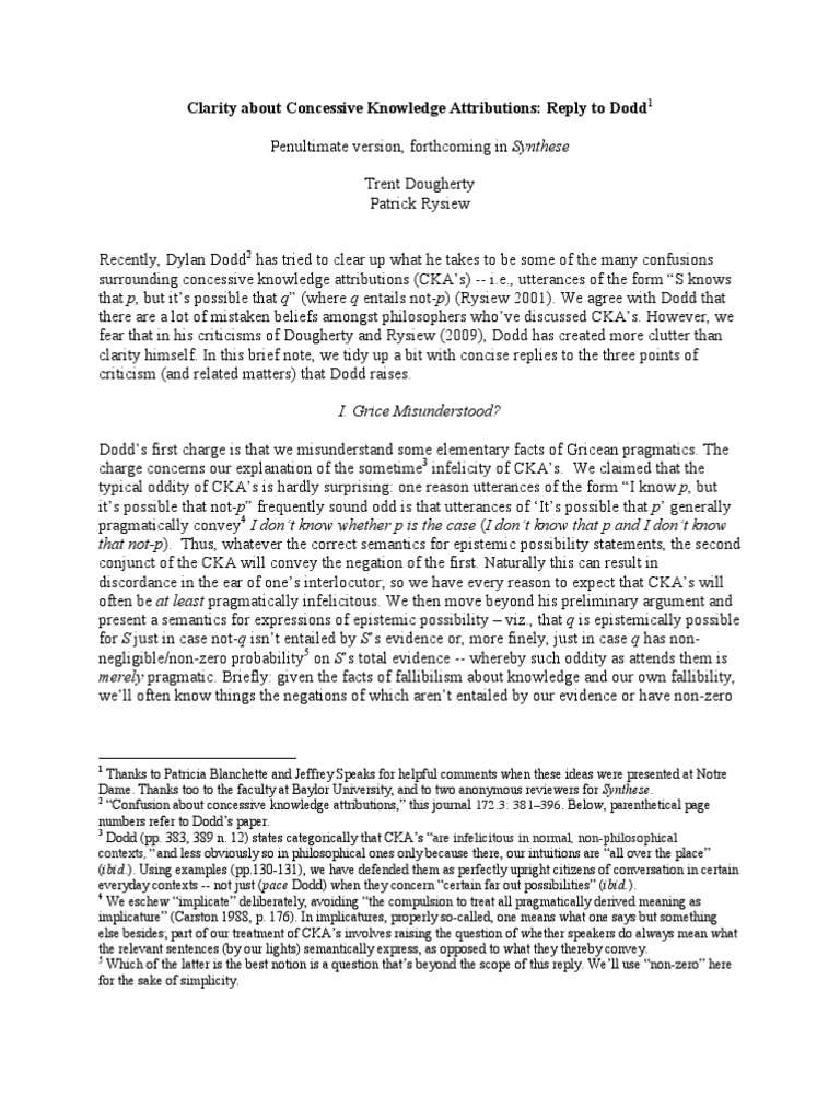 Clarity on Concessive Knowledge Attributions | PDF | Epistemology | Truth
