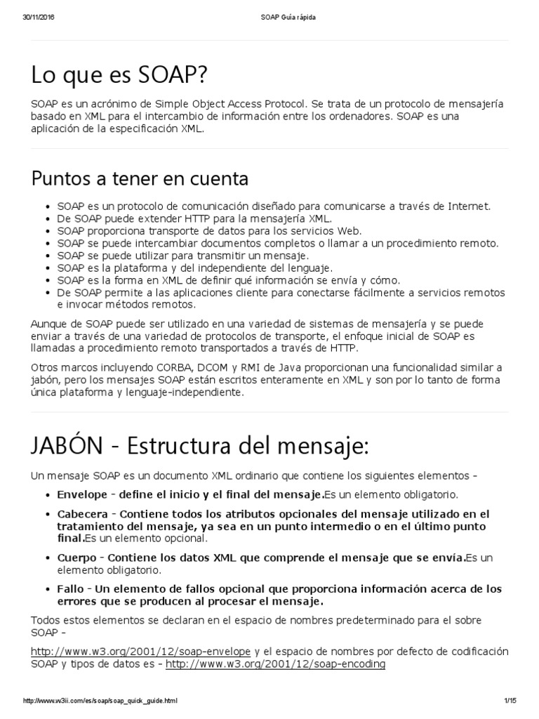 SOAP Guía Rápida | PDF | Jabón | Estándares web