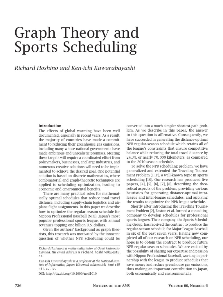 Graph Theory and Sports Scheduling: Richard Hoshino and Ken-Ichi ...