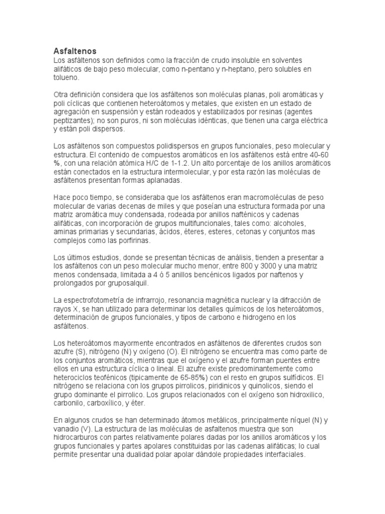 Asfaltenos | PDF | Polaridad química | Petróleo