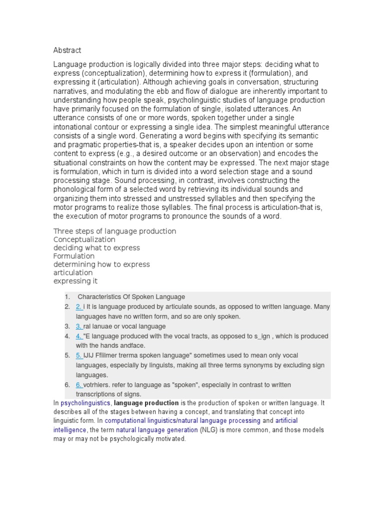 Three Steps of Language Production Conceptualization Deciding What To ...