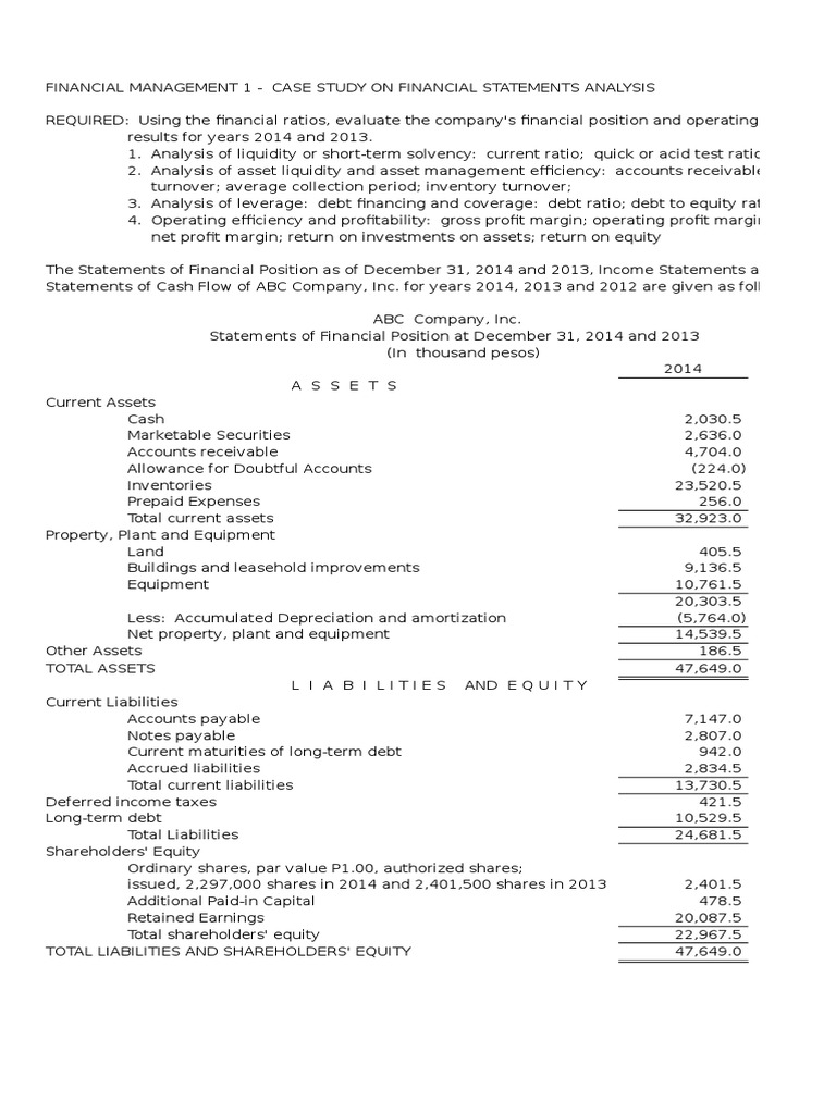 Fin Man Case Study On Fs Analysis | PDF | Retained Earnings | Expense