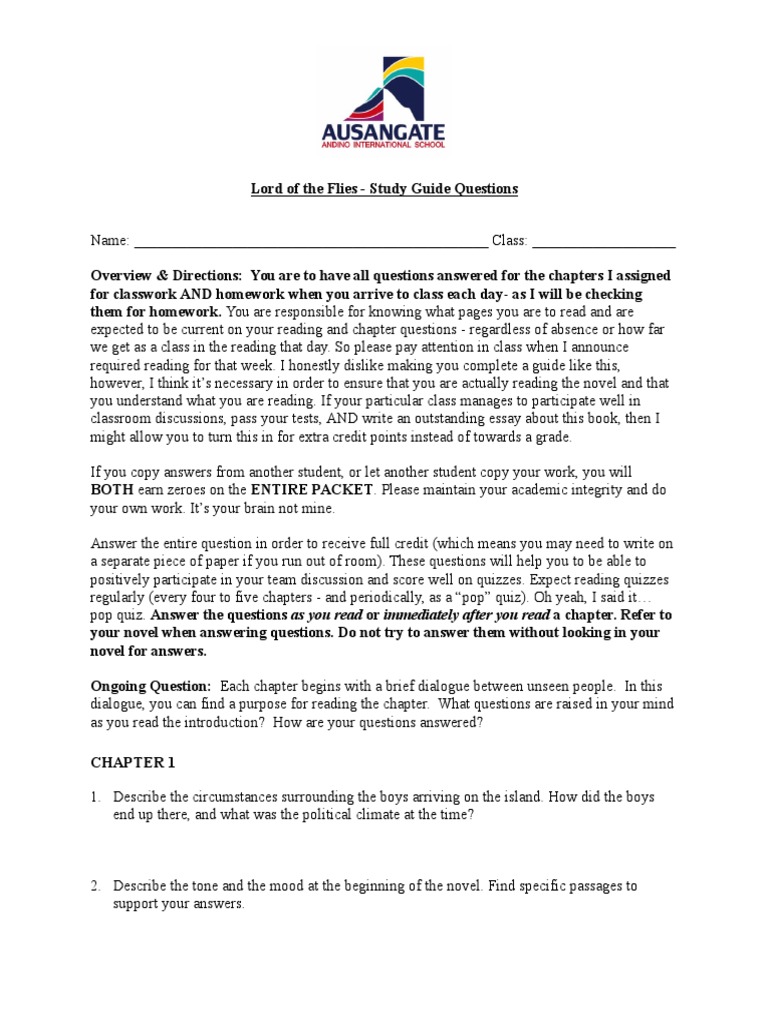 Lord of the Flies: Chapter 1 Study Guide | PDF