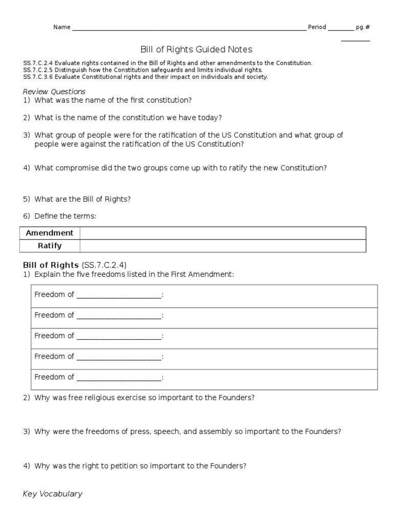 bill of rights notes | United States Bill Of Rights | United States ...