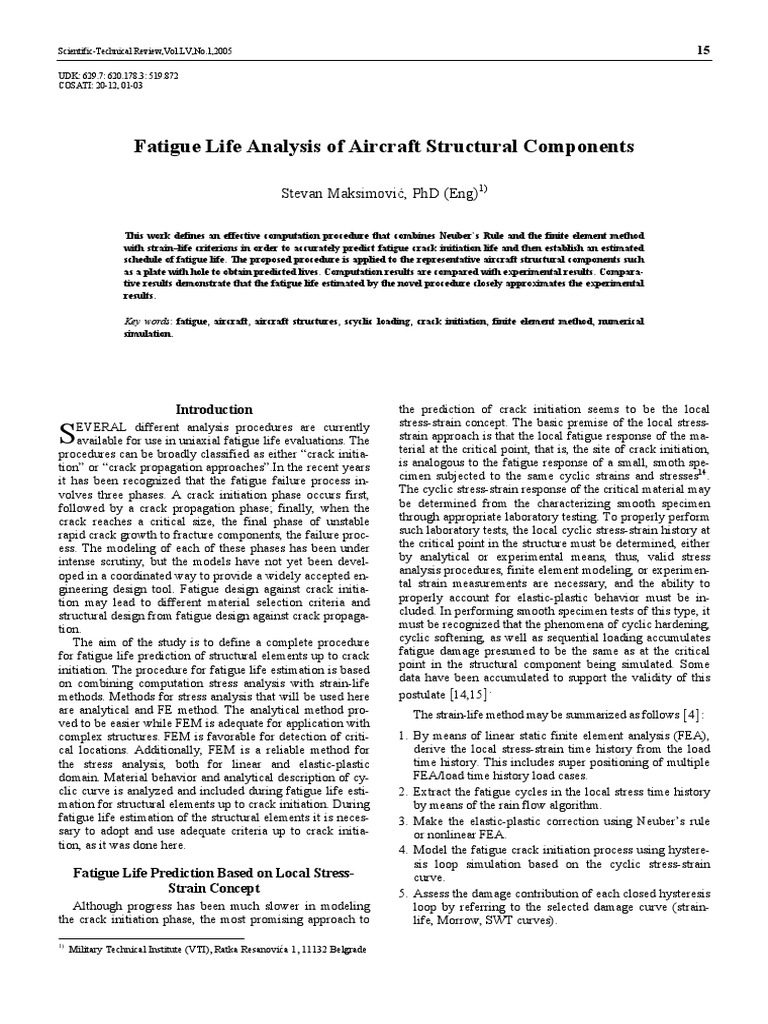 Fatigue Life Analysis of Aircraft Structural Components: Stevan ...