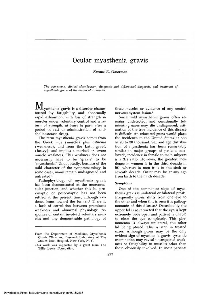 Ocular Myasthenia Gravis: Kermit E. Osserman | PDF | Weakness ...