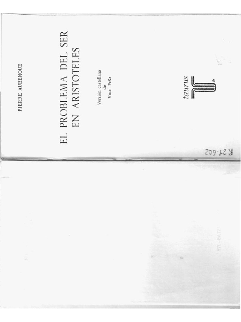 Pierre Aubenque El Problema Del Ser En Aristóteles Pdf