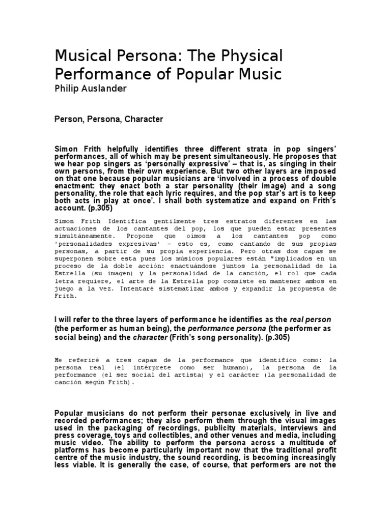 Musical Persona: The Physical Performance of Popular Music: Philip ...