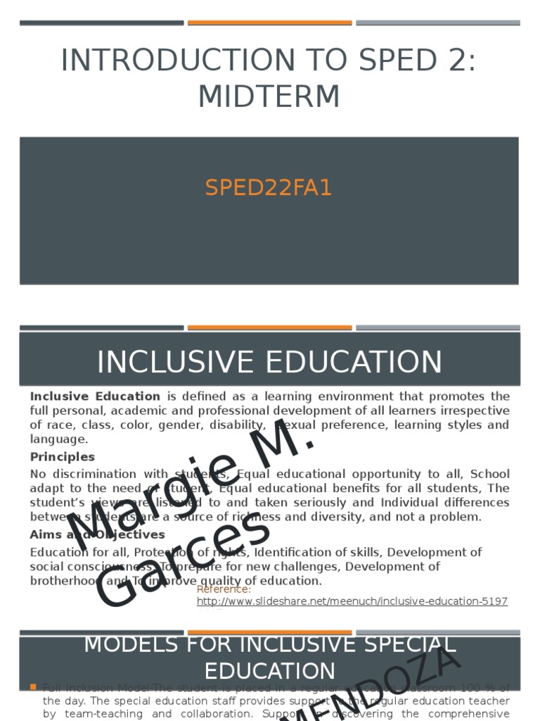 Intro To Sped 2 Midterm | PDF | Inclusion (Education) | Special Education