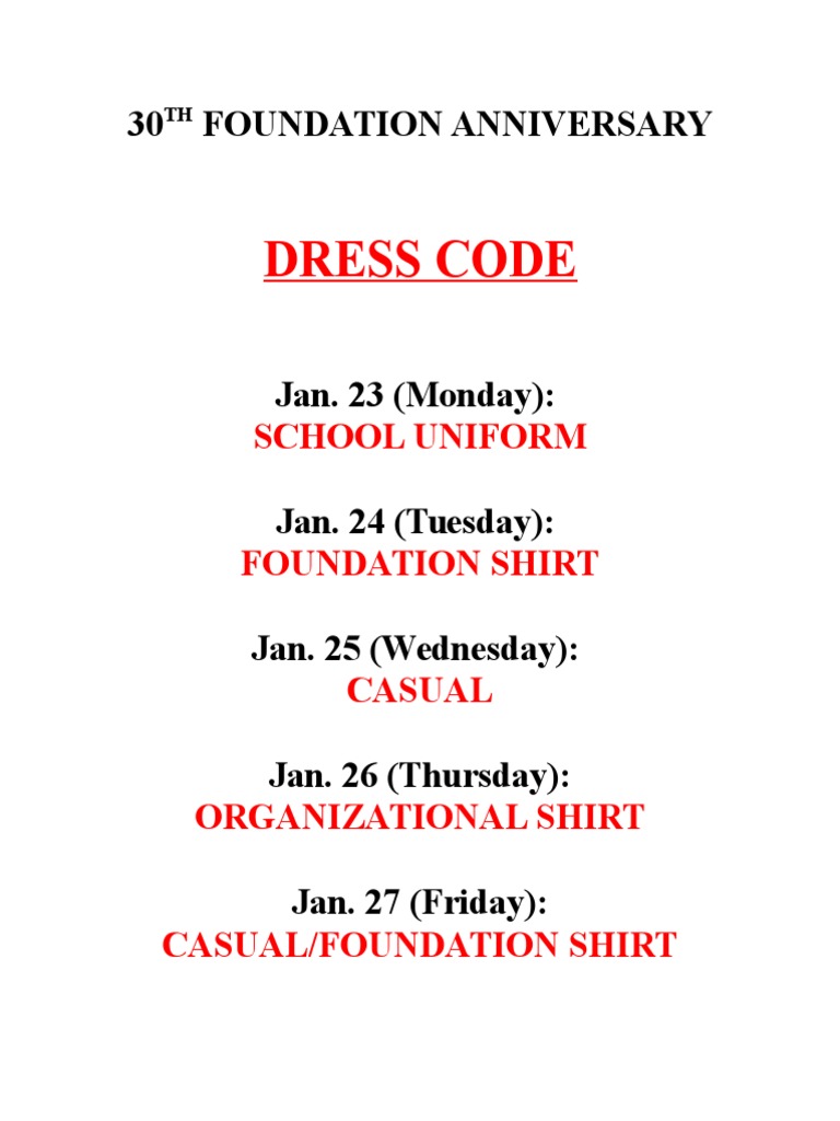 Dress Code: 30 Foundation Anniversary | PDF