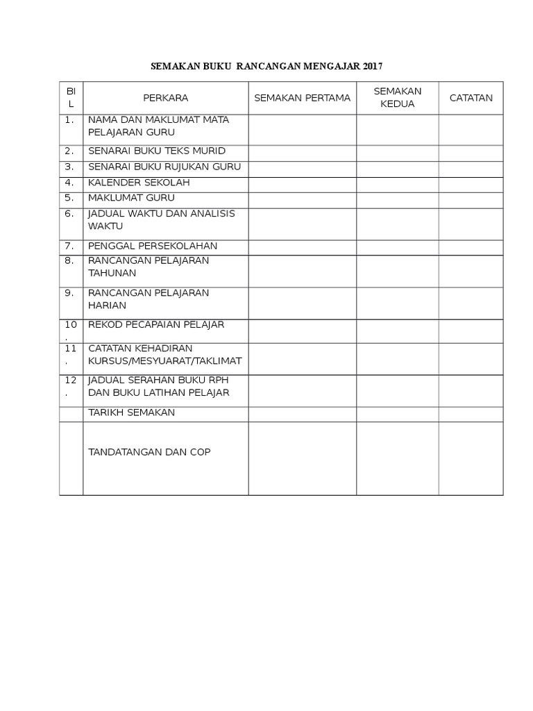 Checklist Buku Rekod | PDF