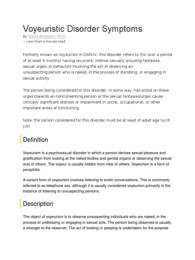 Understanding Voyeuristic Disorder | PDF | Sexual Fantasy | Human ...