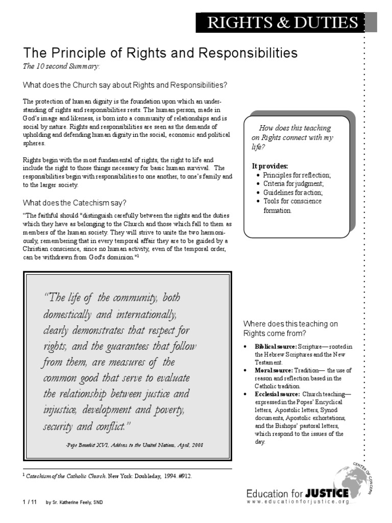 Education For Justice Worksheet On Rights and Responsibilities ...