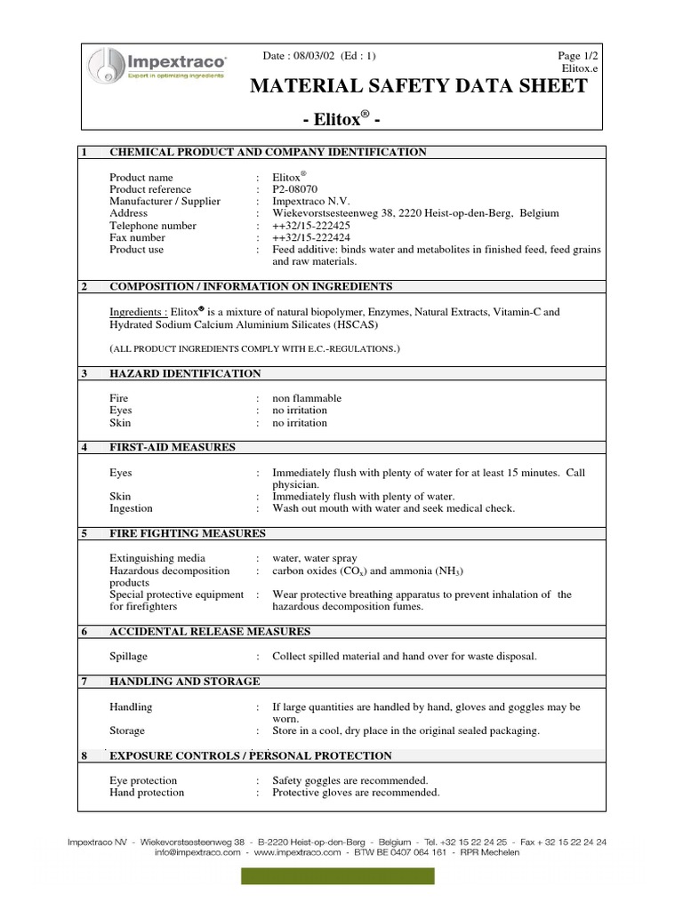 MSDS Elitox | Chemistry | Materials