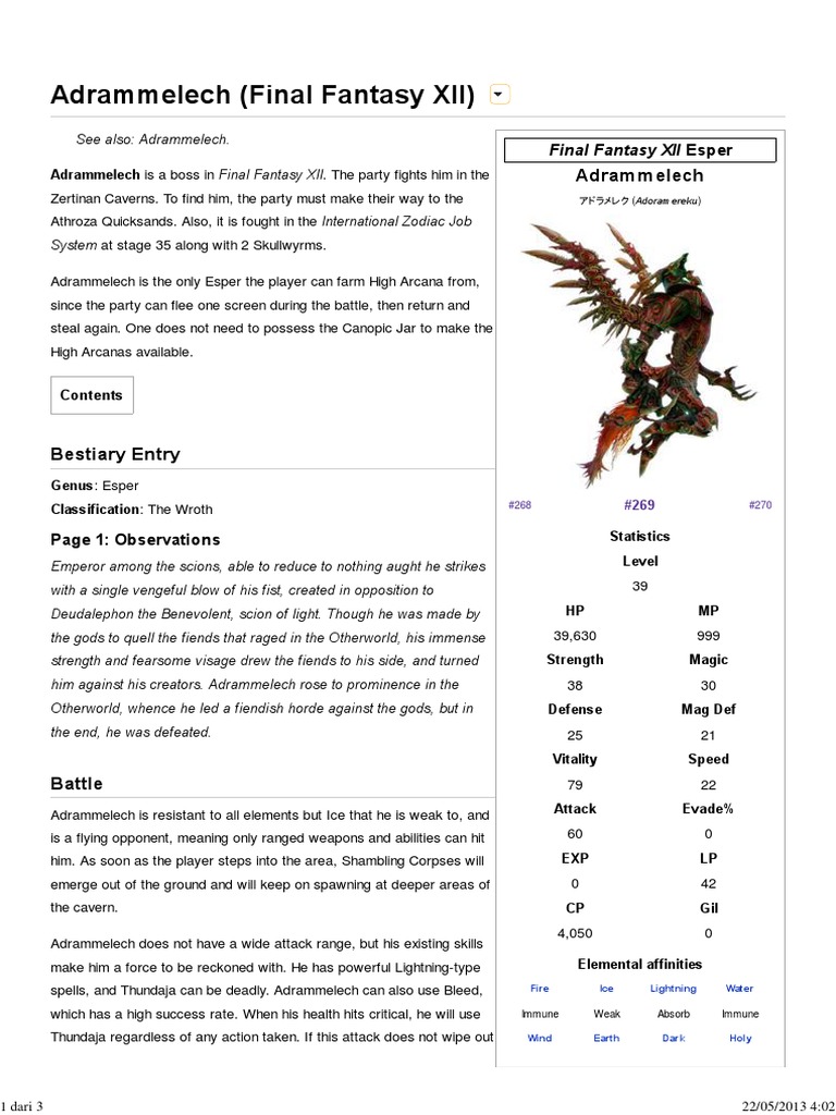 Adrammelech (Final Fantasy XII) | PDF | Leisure