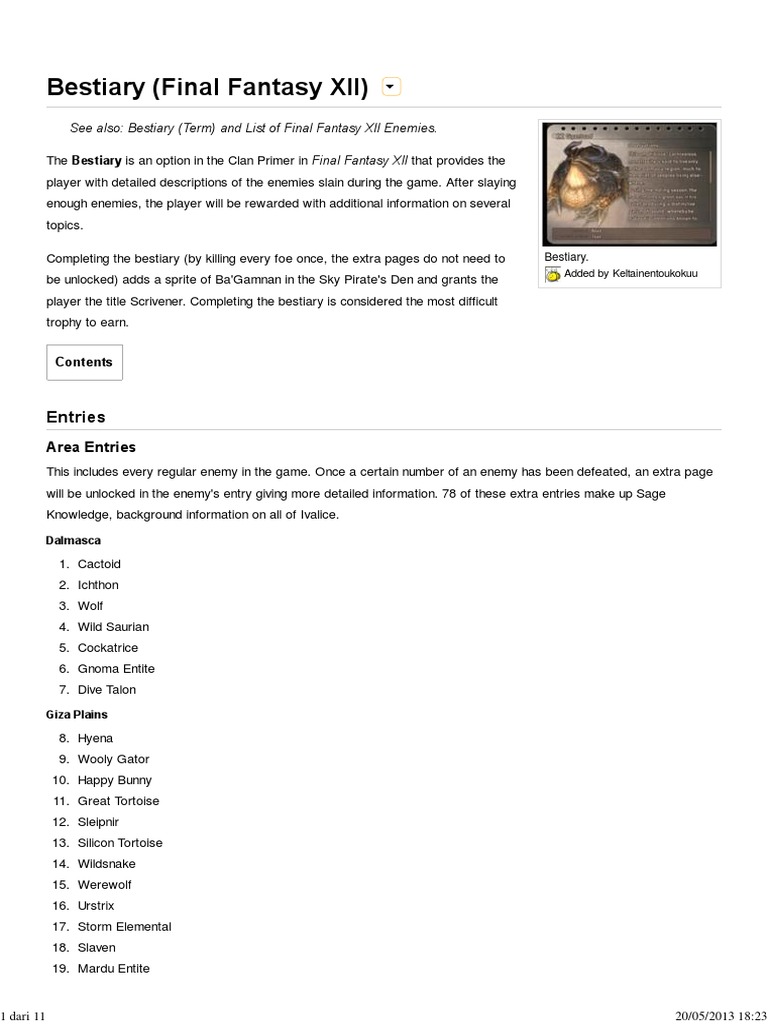 Bestiary (Final Fantasy XII) | PDF | Legendary Creatures | Fantasy
