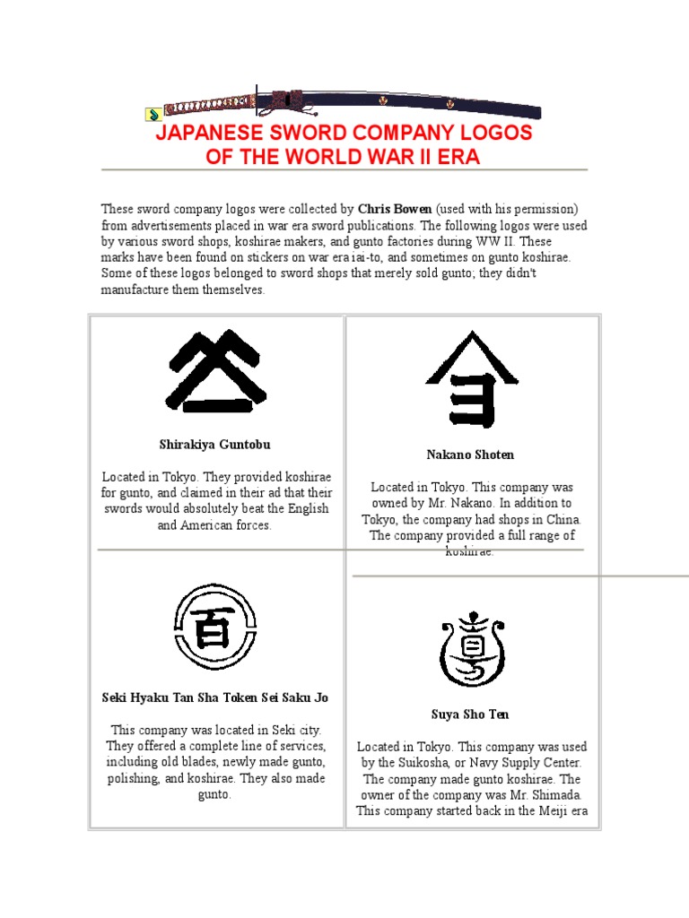 WWII Japanese Sword Company Logos | PDF | Sword | Melee Weapons