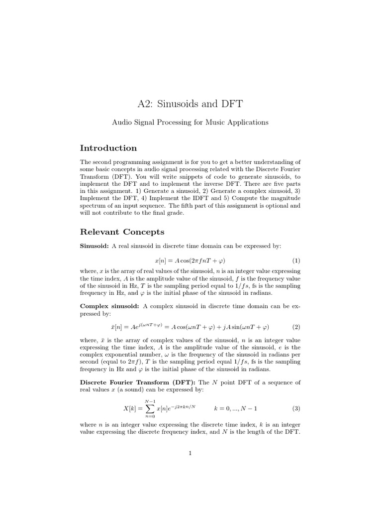 A2-Sinusoids and DFT | PDF | Discrete Fourier Transform | Fourier Analysis