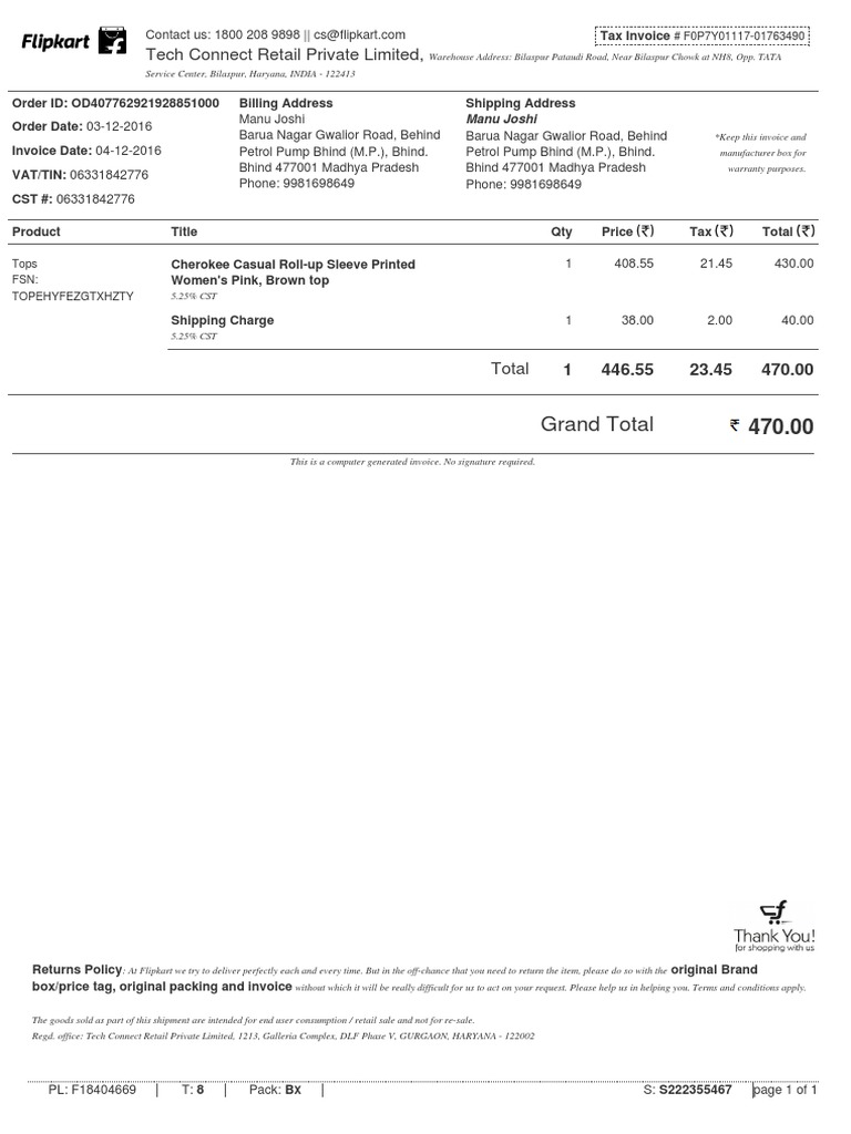 Tech Connect Retail Private Limited,: Grand Total | PDF | Invoice ...