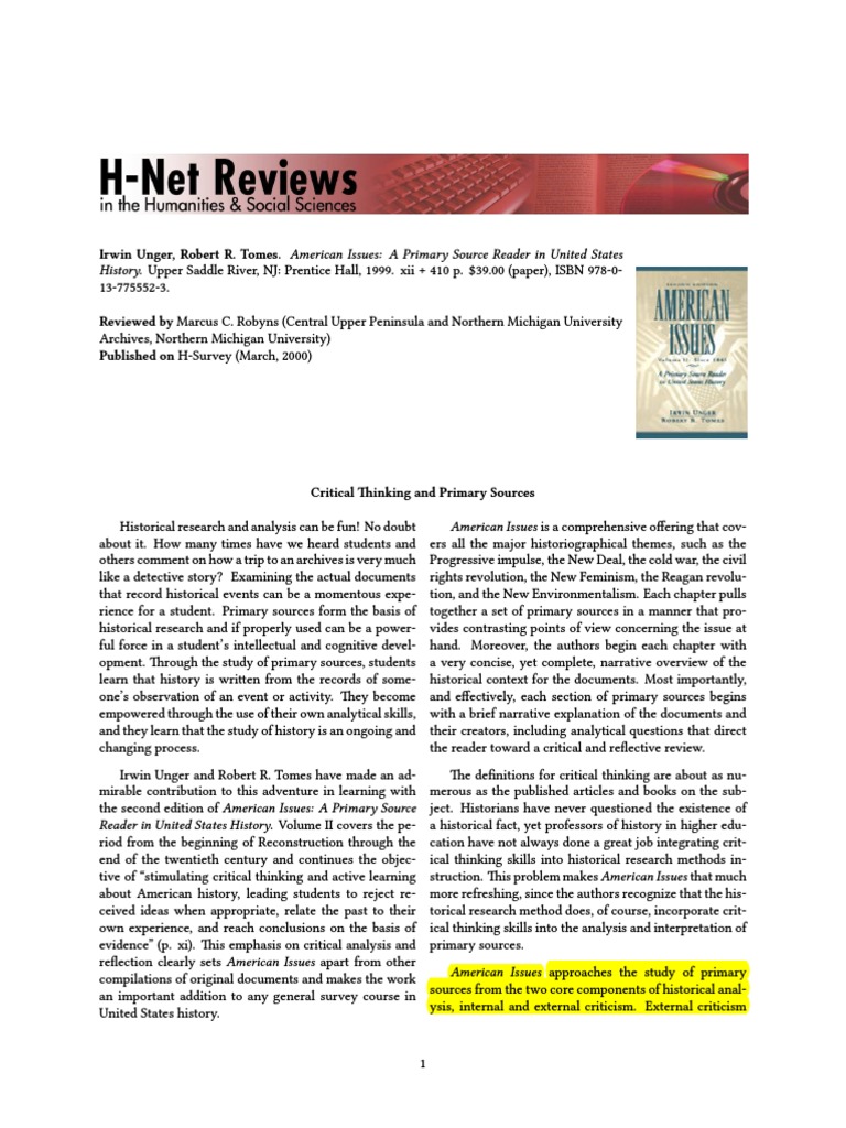 American Issues - A Primary Source Reader in United States History ...