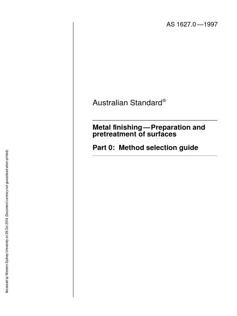 Australian Standard: Metal Finishing - Preparation and Pretreatment of ...