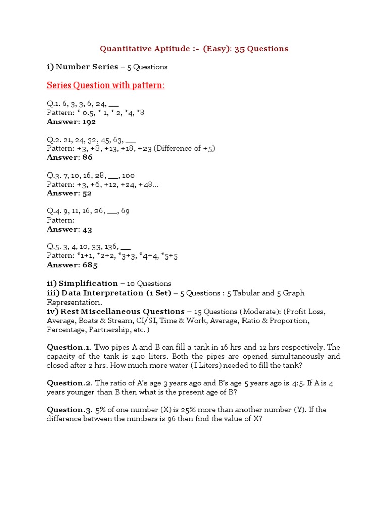 Series Question With Pattern:: Quantitative Aptitude: - (Easy) : 35 ...