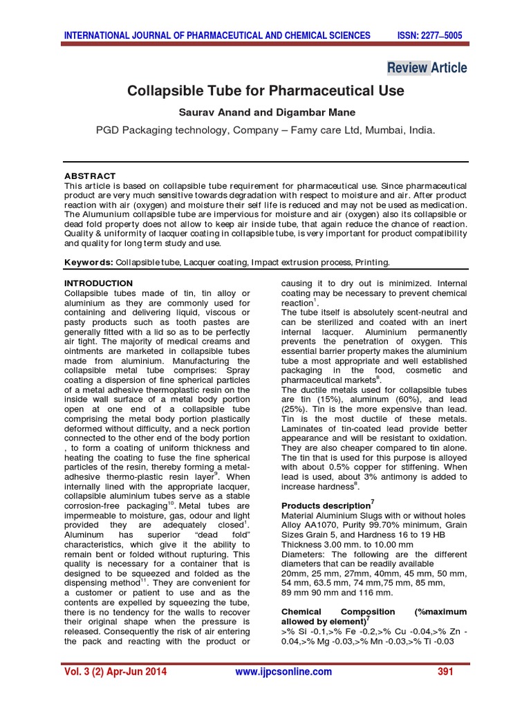 Aluminum Collapsible Tubes in Pharma | PDF | Epoxy | Cross Link