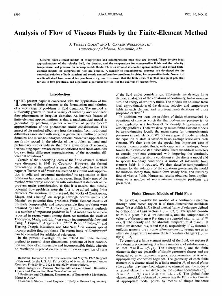 Analysis of Flow of Viscous Fluids by The Finite-Element Method | PDF ...