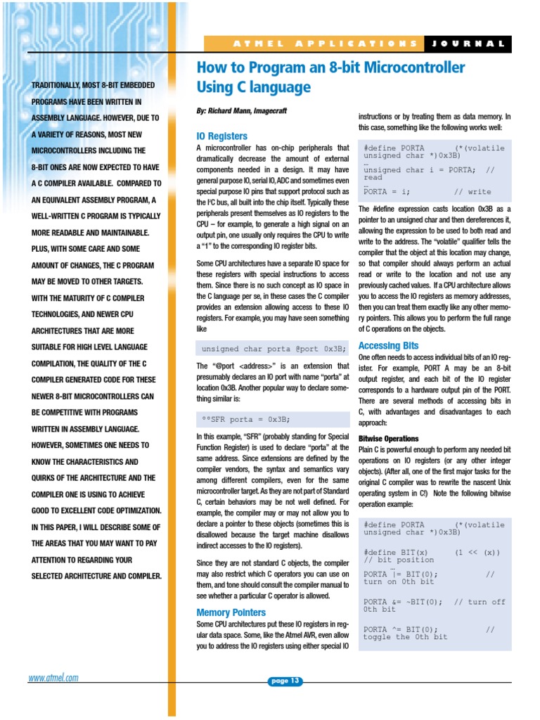How To Program An 8 Bit Microcontroller Using C - Atmel | PDF | C (Programming Language ...