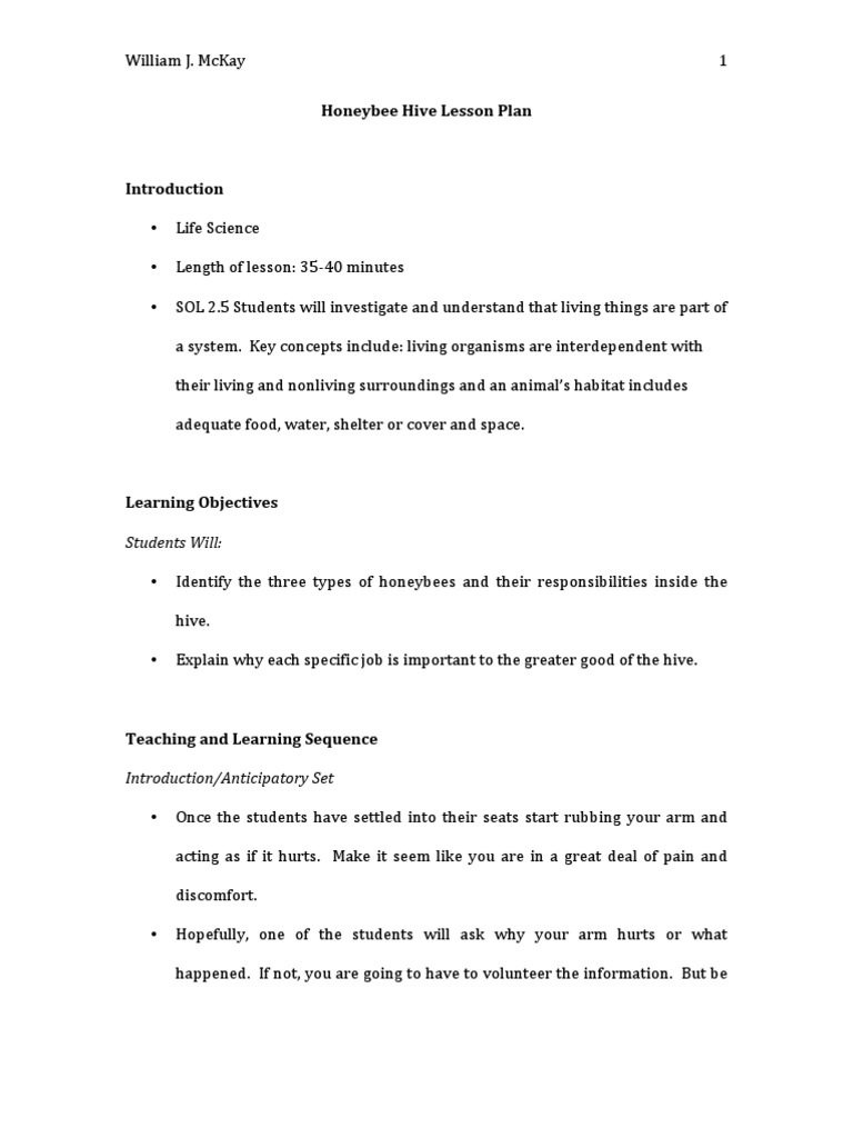 Honeybee Hive Lesson Plan | PDF | Honey Bee | Beehive