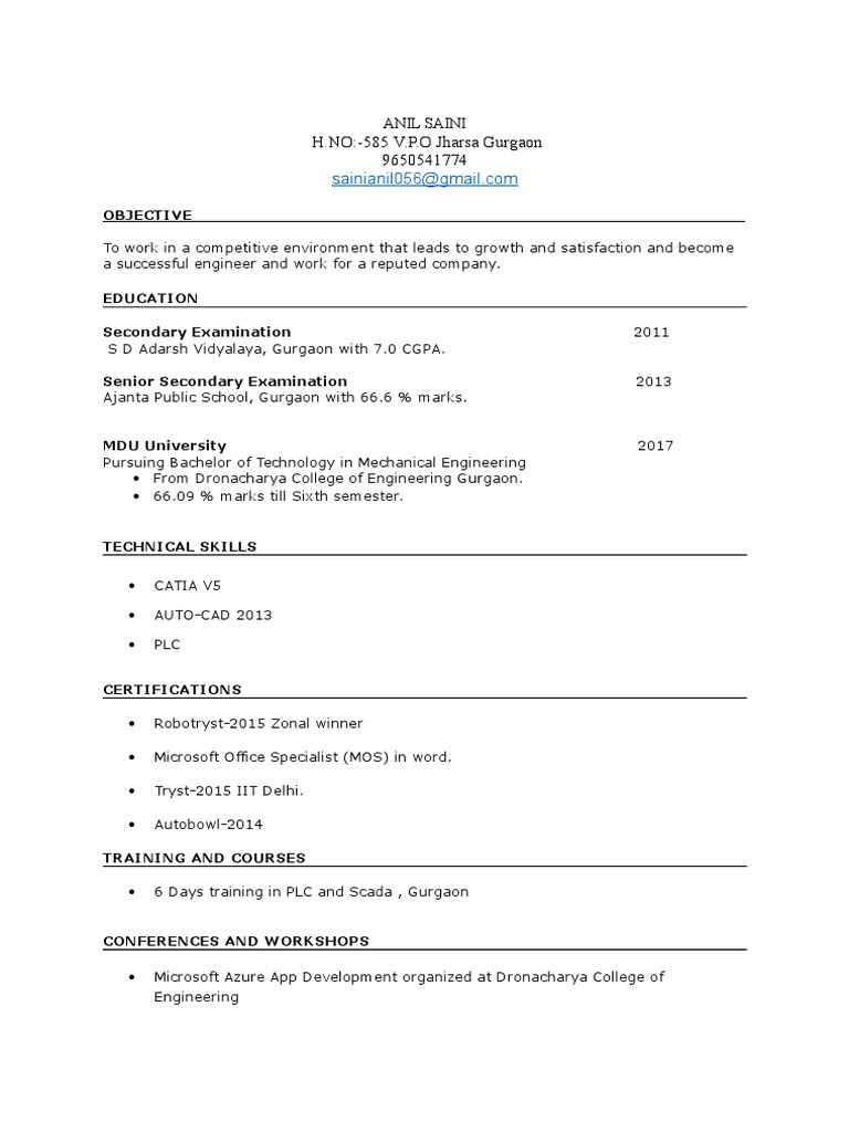 Anil Saini CV | PDF | Career & Growth