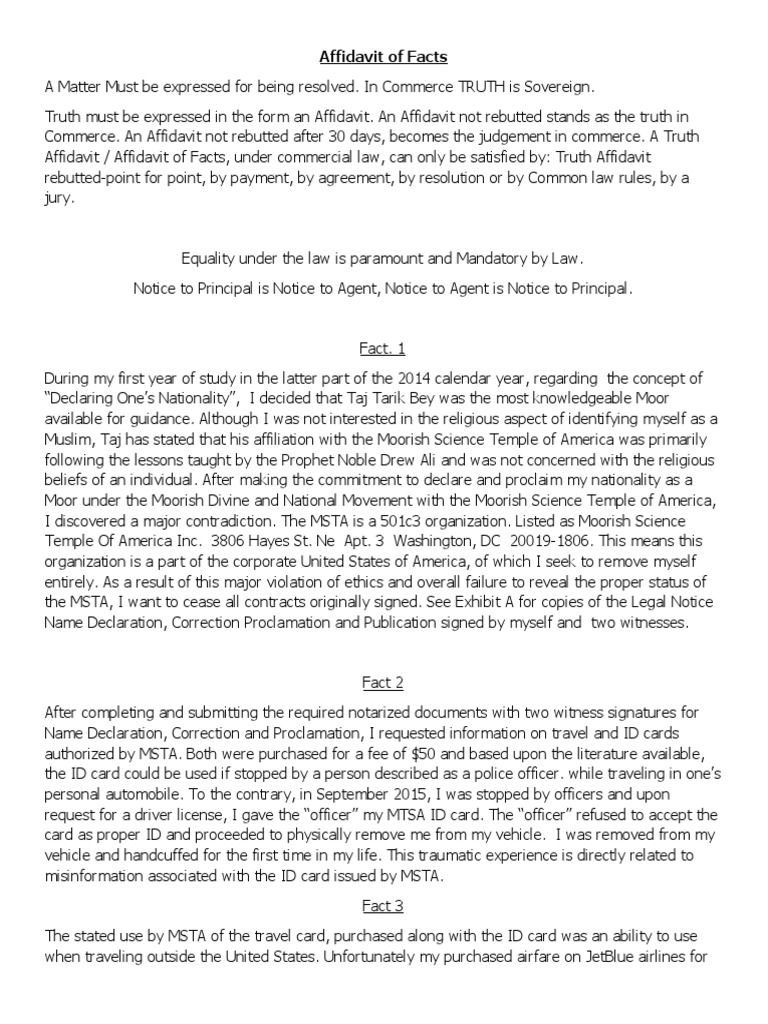 Affidavit of Facts/Fraud.... MSTA | PDF | Identity Document | United ...