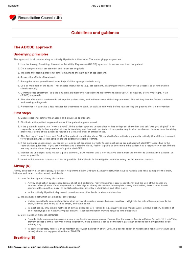 ABCDE Approach PDF | PDF | Shock (Circulatory) | Blood Pressure