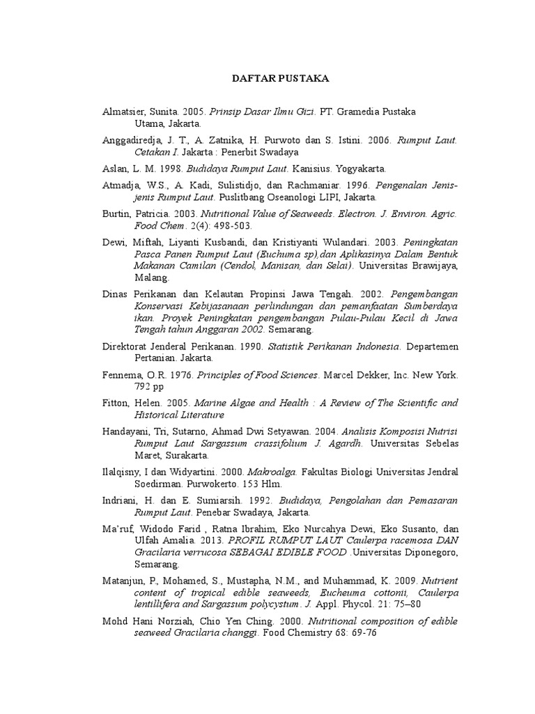 Daftar Pustaka Makalah Gizi Rumput Laut | PDF
