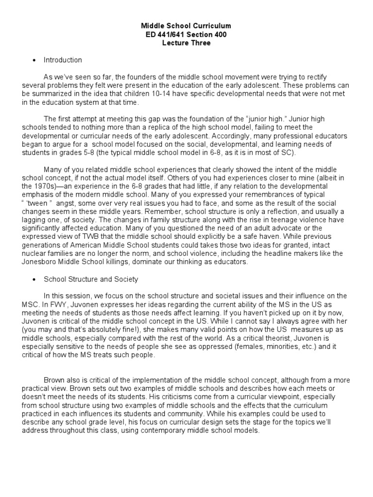 Lecture Three | PDF | Middle Schools | Curriculum