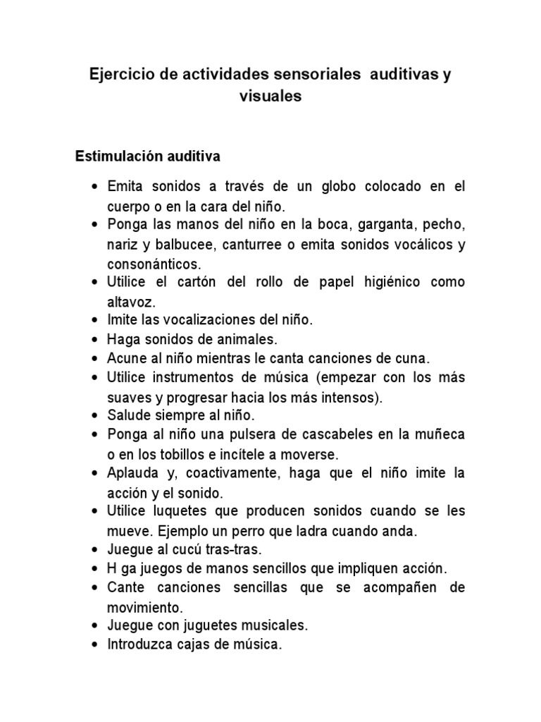 Ejercicio de Actividades Sensoriales Auditivas y Visuales | PDF