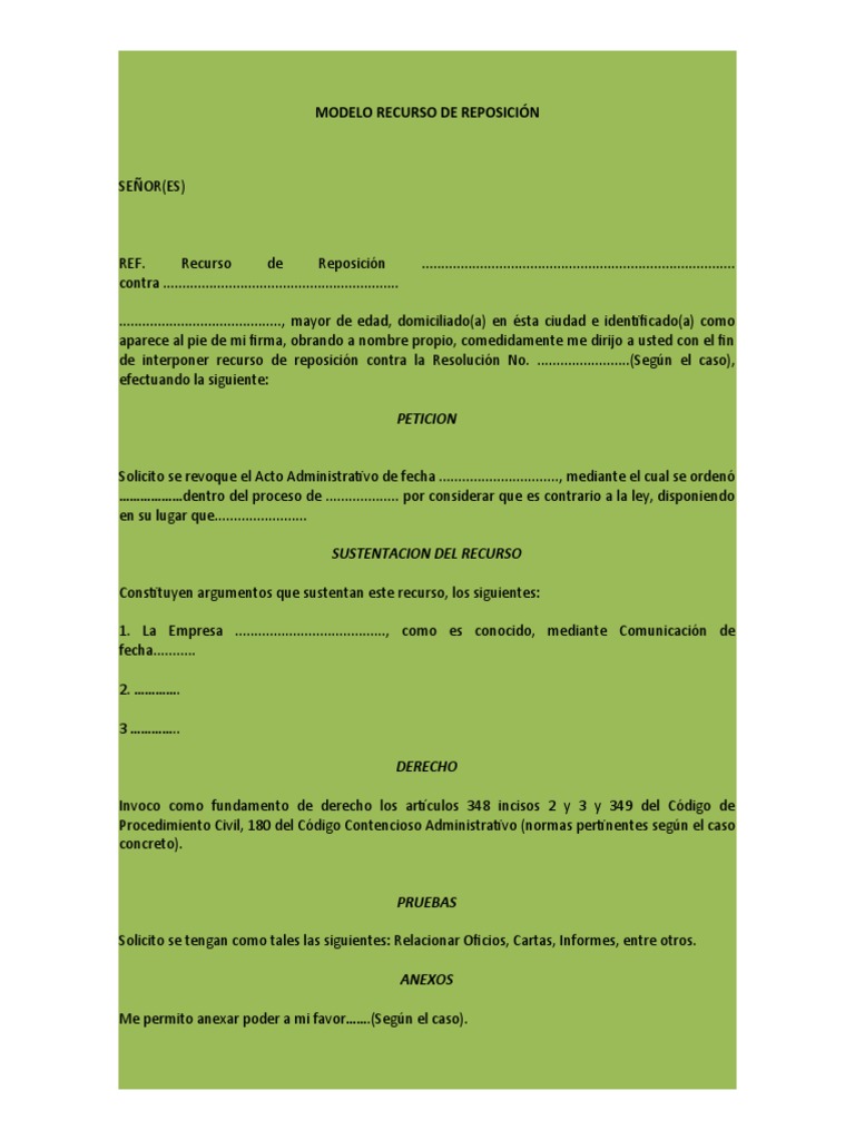 Modelo Recurso de Reposición | PDF