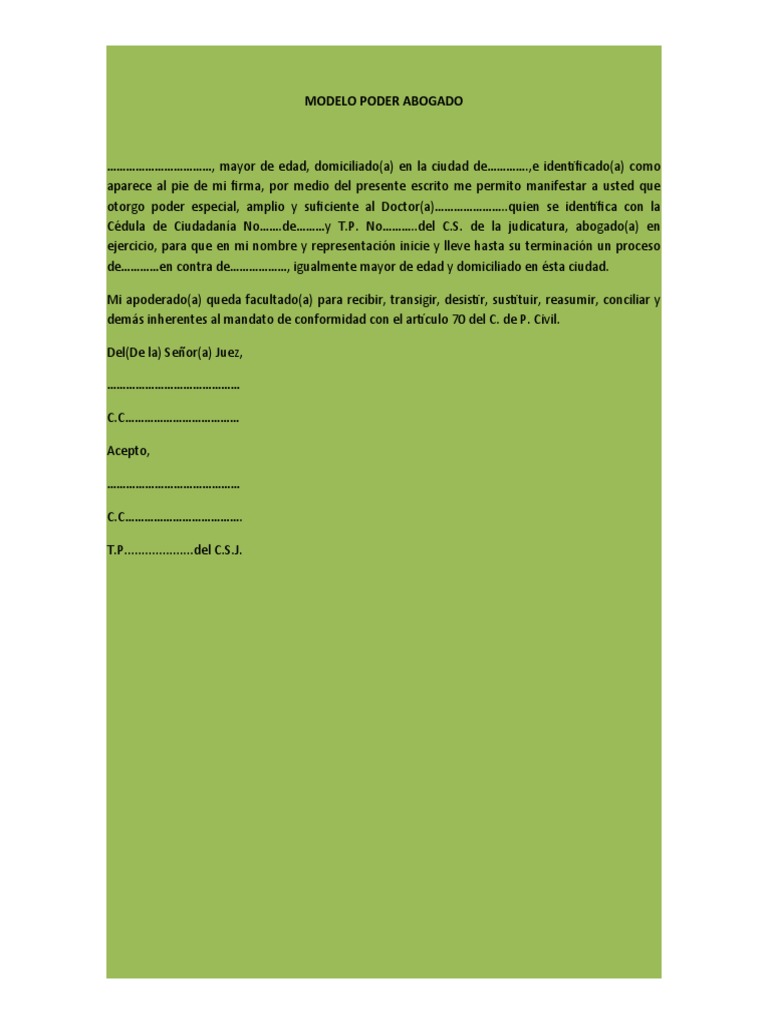 Modelo de Poder para Abogado | PDF | Derecho